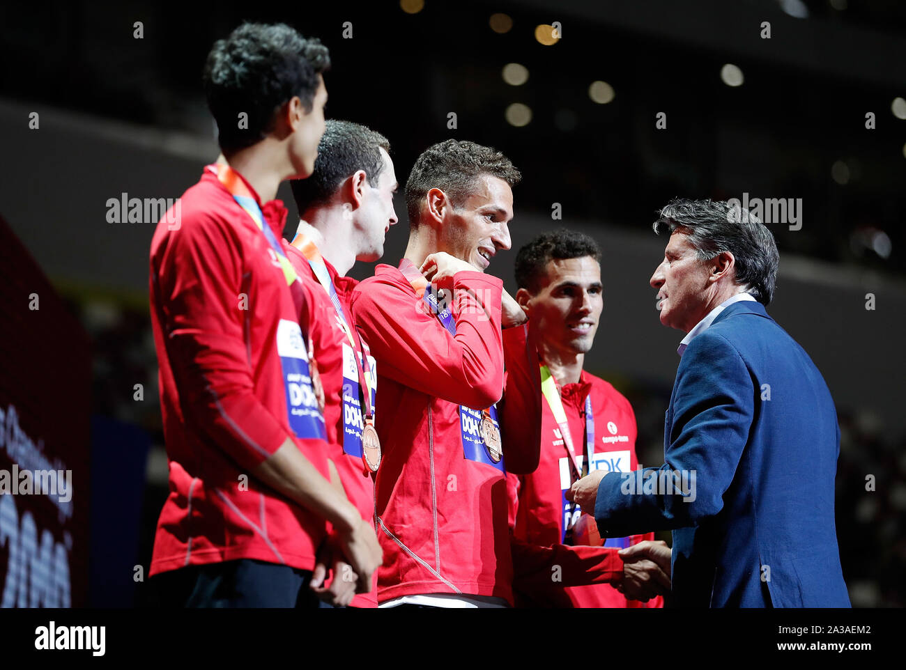 Doha, Qatar. 6th Oct, 2019. IAAF's president Britain's Sebastian Coe (R ...