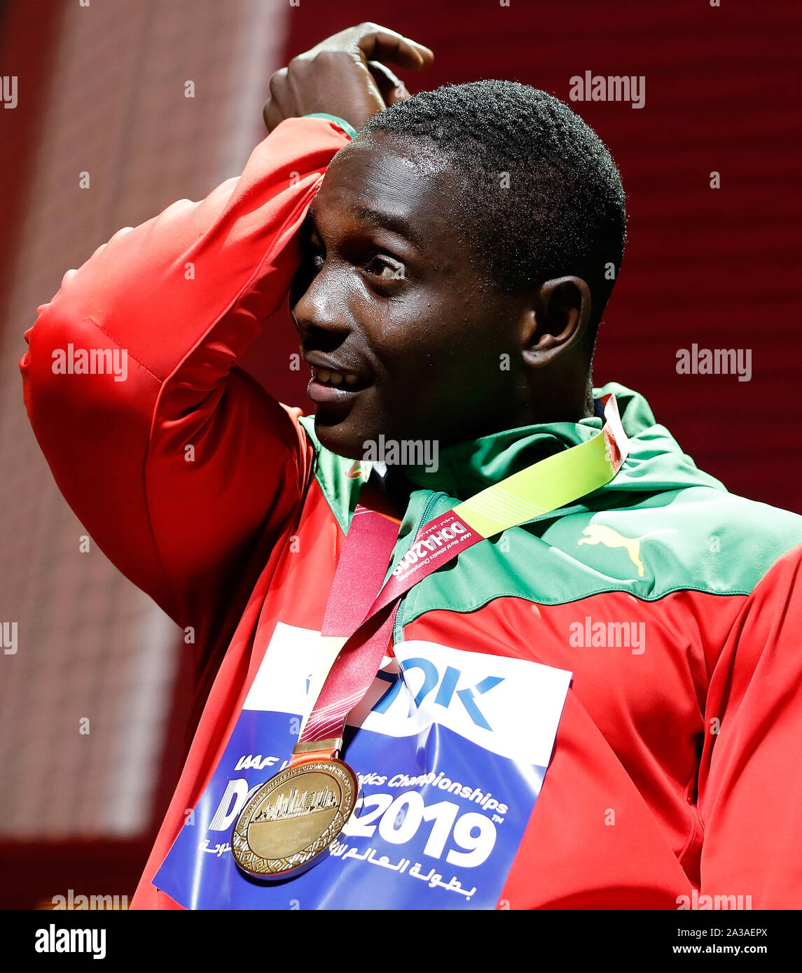 Doha, Qatar. 6th Oct, 2019. Gold medalist, Anderson Peters of Grenada ...