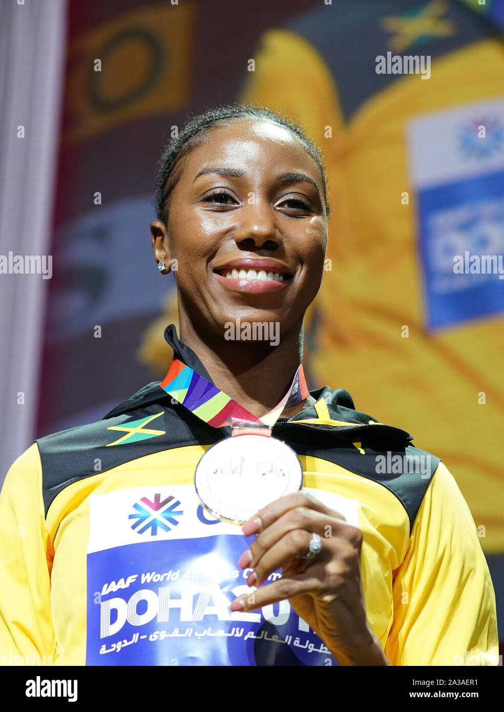 Doha, Qatar. 6th Oct, 2019. Silver medalist, Shanieka Ricketts of ...
