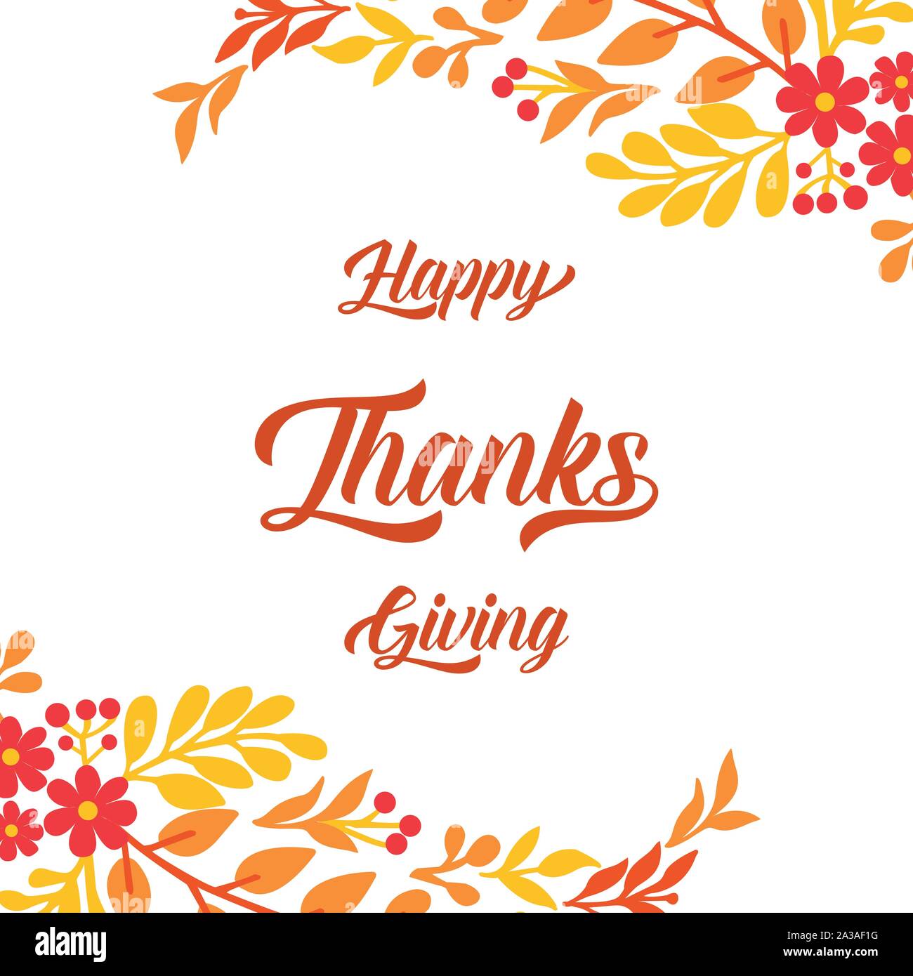 Modern lettering of thanksgiving with elegant autumn leaves frame ...