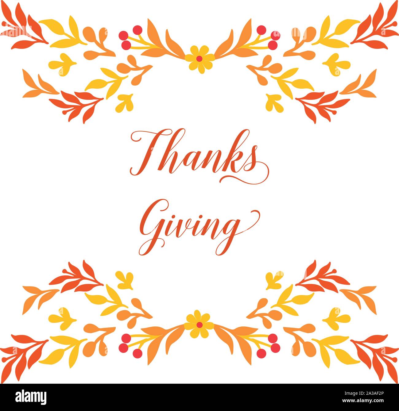 Modern lettering of thanksgiving with elegant autumn leaves frame ...