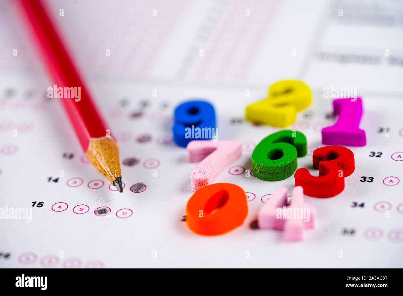 Math Number colorful and pencil on Answer sheet background : Education ...