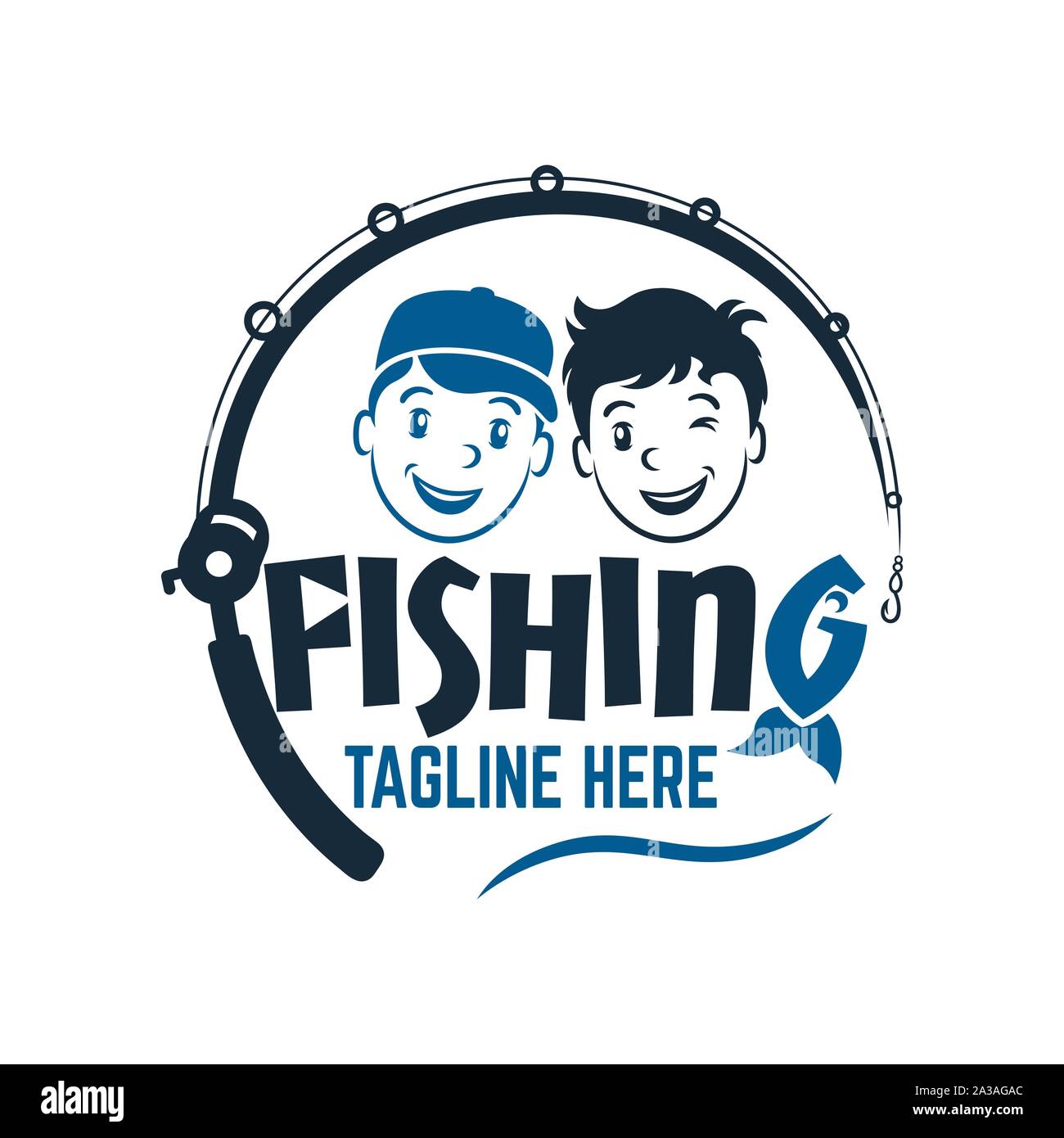 Modern two fisherman friend boys logo. Vector illustration Stock Vector ...