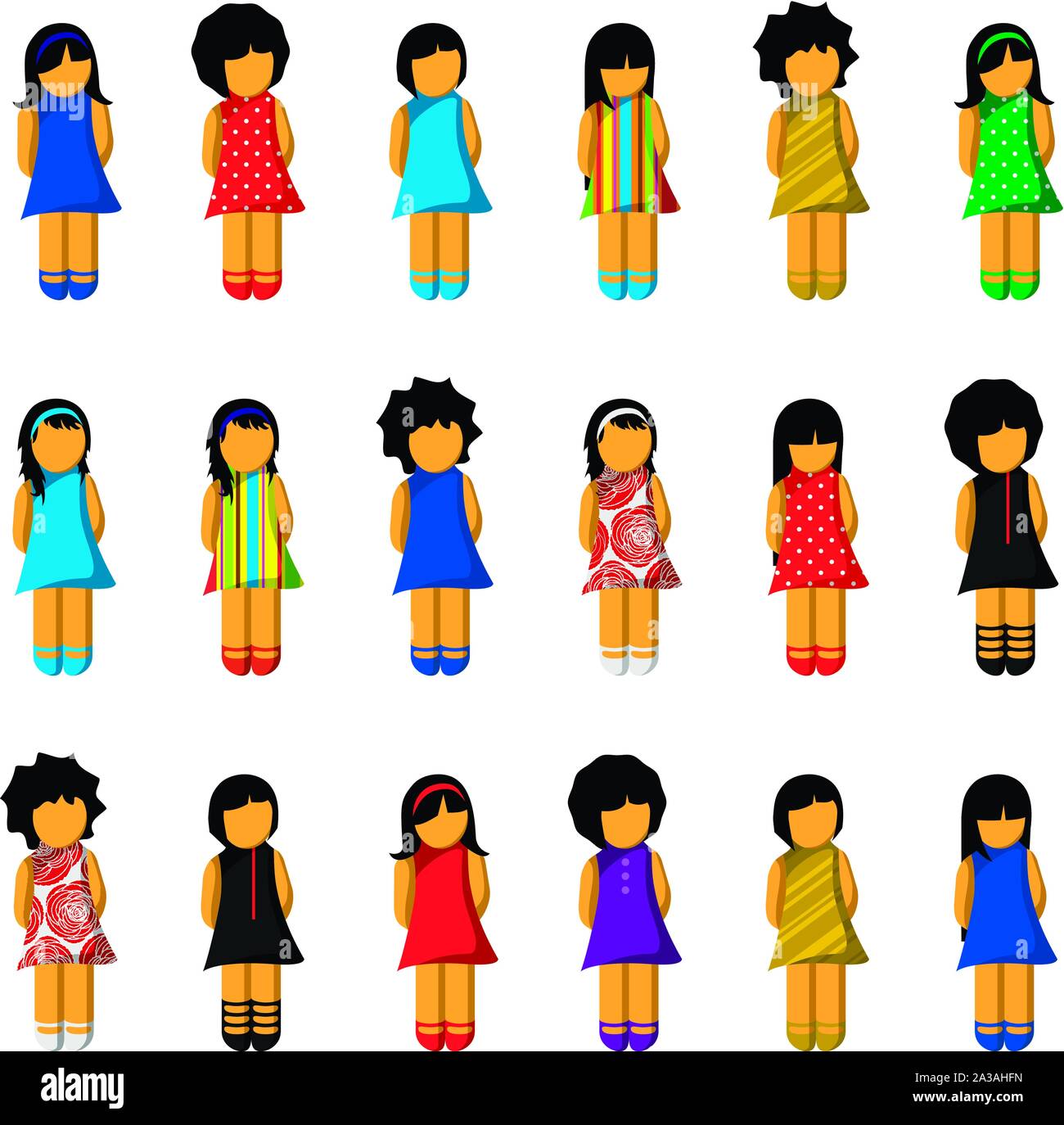 Set of girl icons with colorful dresses Stock Vector Image & Art - Alamy