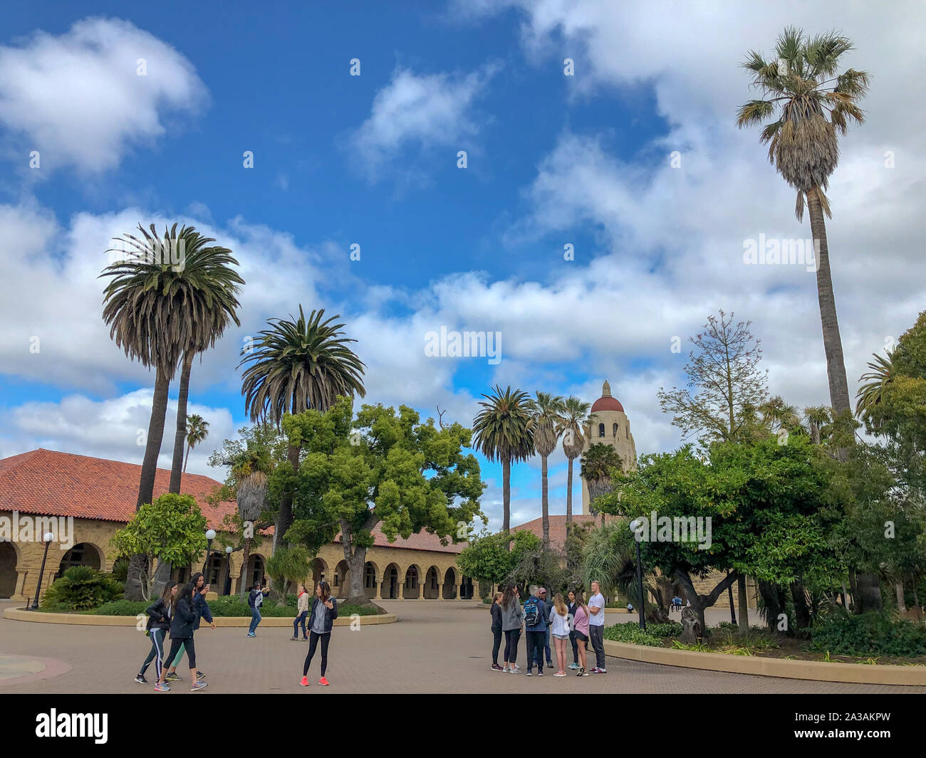 Student visiting Stanford University campus, Palo Alto, California, USA ...