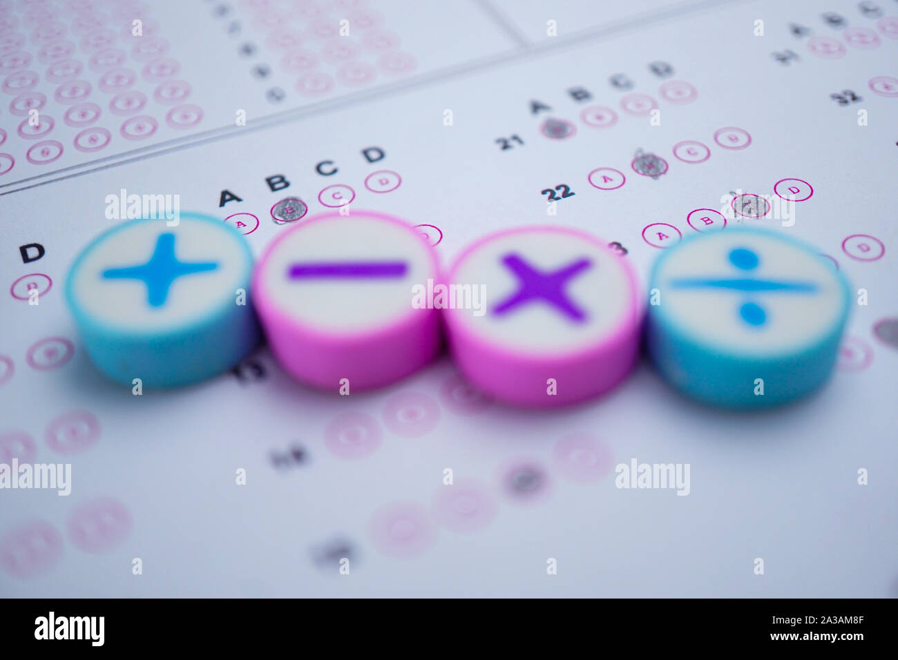 Math symbol and pencil on Answer sheet background : Education study ...