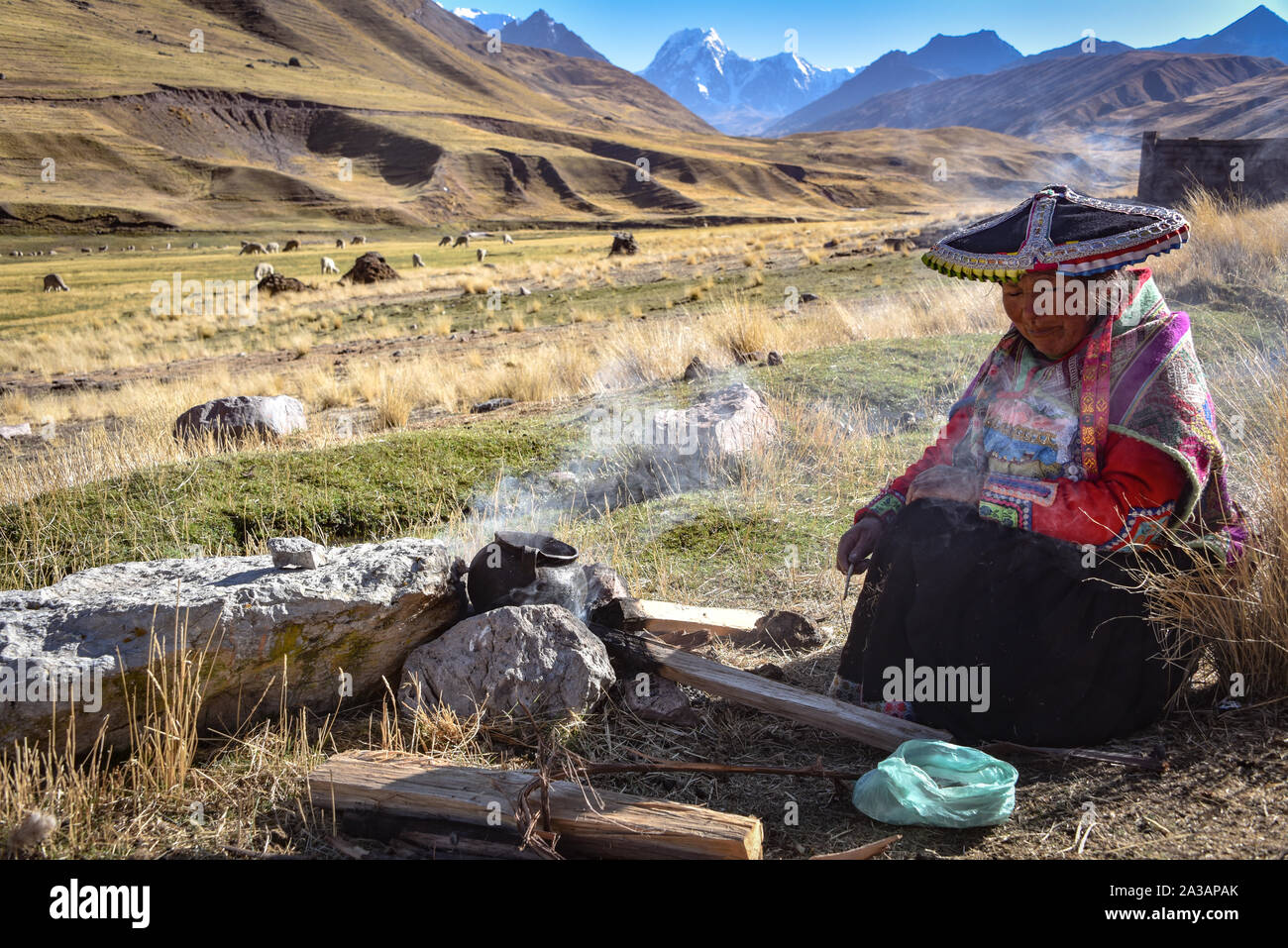 A Quechua lady uses natural dyeing techiques to color Alpaca Wool for ...