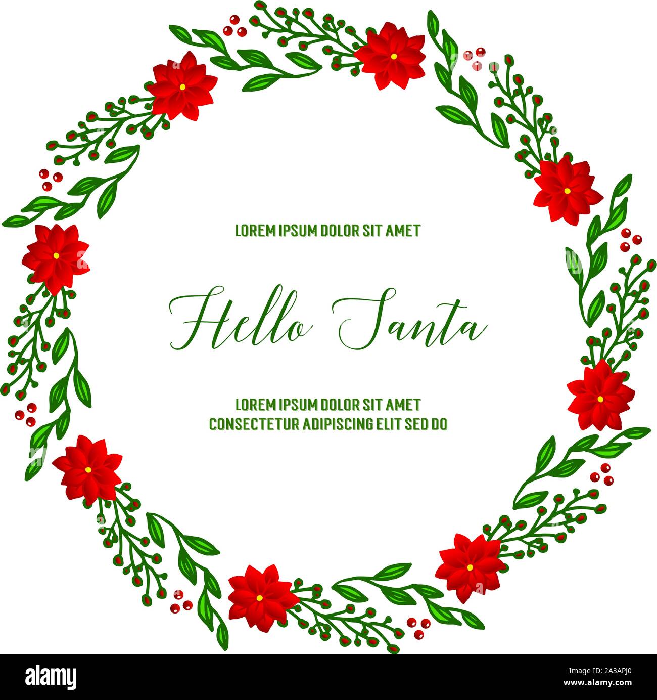 Template of card hello santa, with pattern art of red wreath frame ...