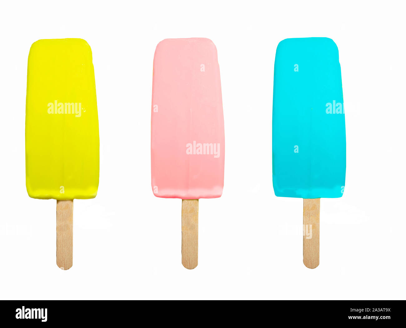 Three multi-colored ice cream on a stick on a white background Stock ...