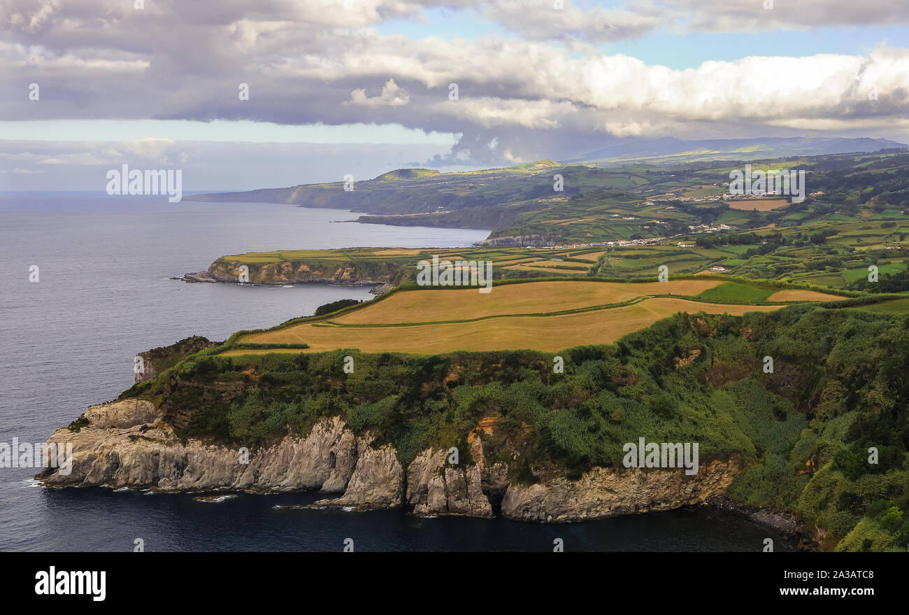 View of north coast of Sao Miguel island from Santa Iria view point ...