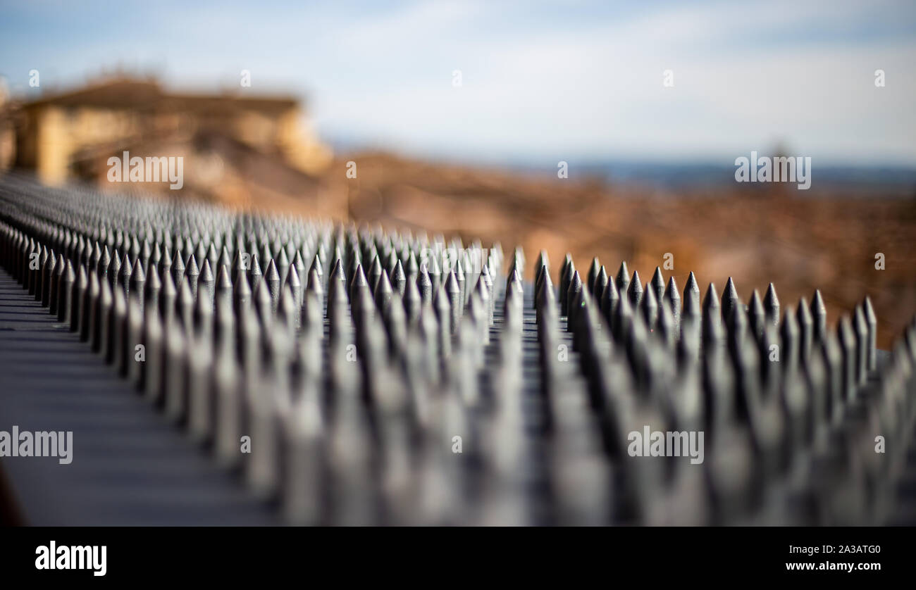 Pointed bollars on the terrace of Piazza della Signoria in Gubbio Stock ...