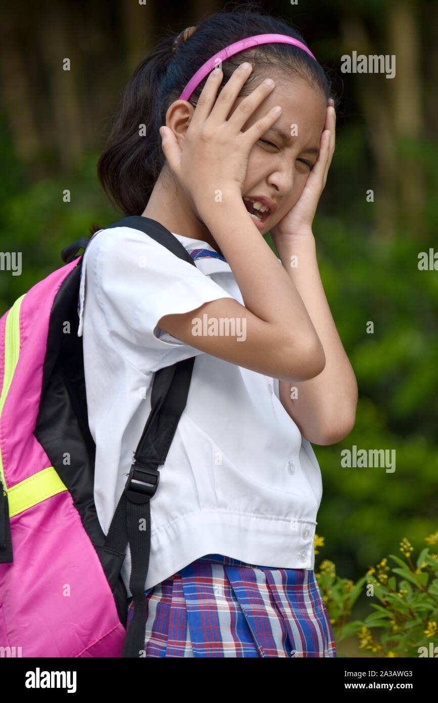 Stressed Female Student School Girl With Notebooks Stock Photo - Alamy