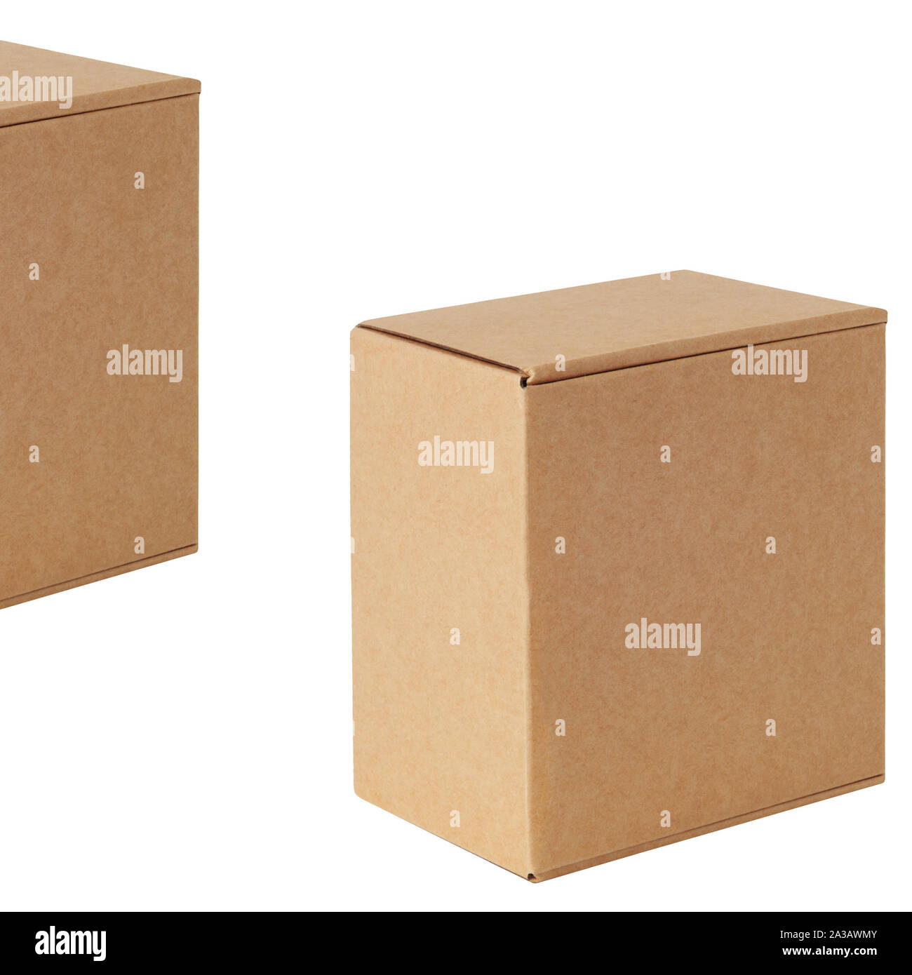 Cardboard boxes of various sizes are arranged in a row diagonally ...