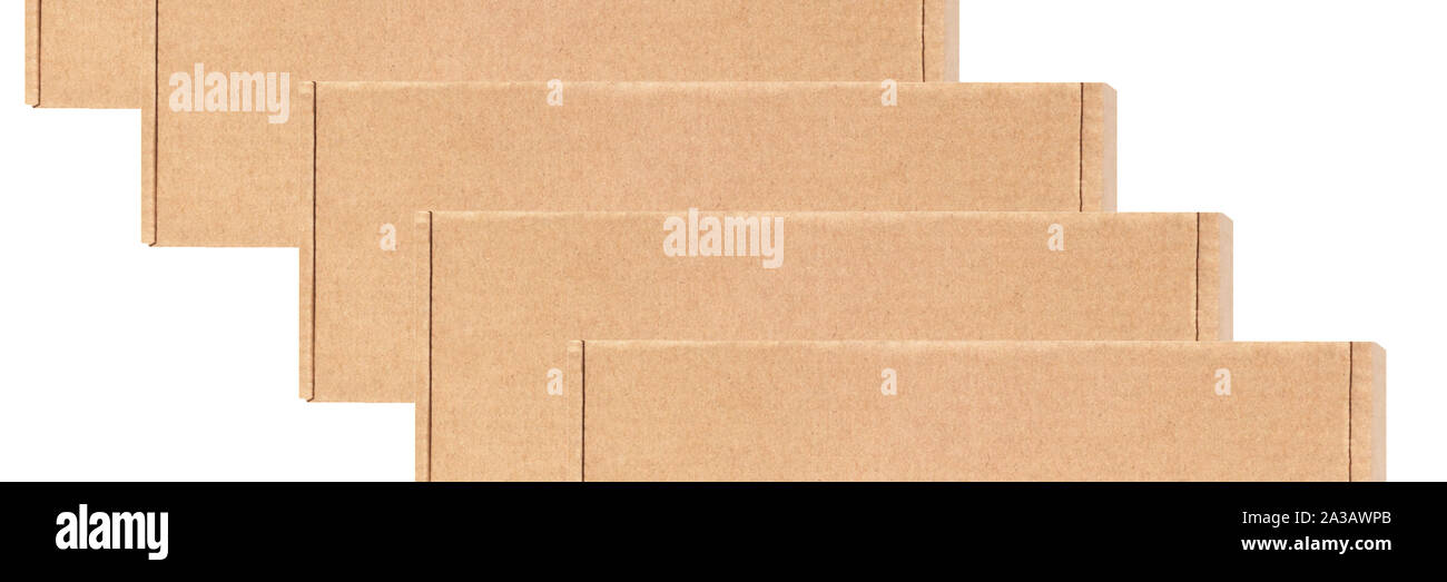 Cardboard boxes are the same located in a row diagonally. Isolated on a ...