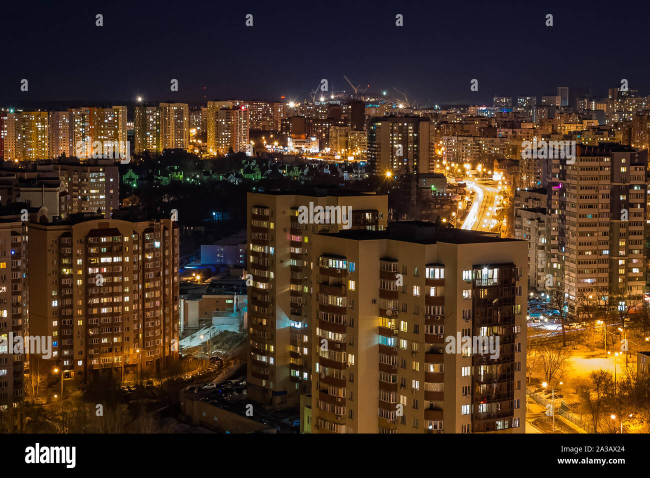 Cityscape image downtown during twilight blue hour. Panorama at night ...