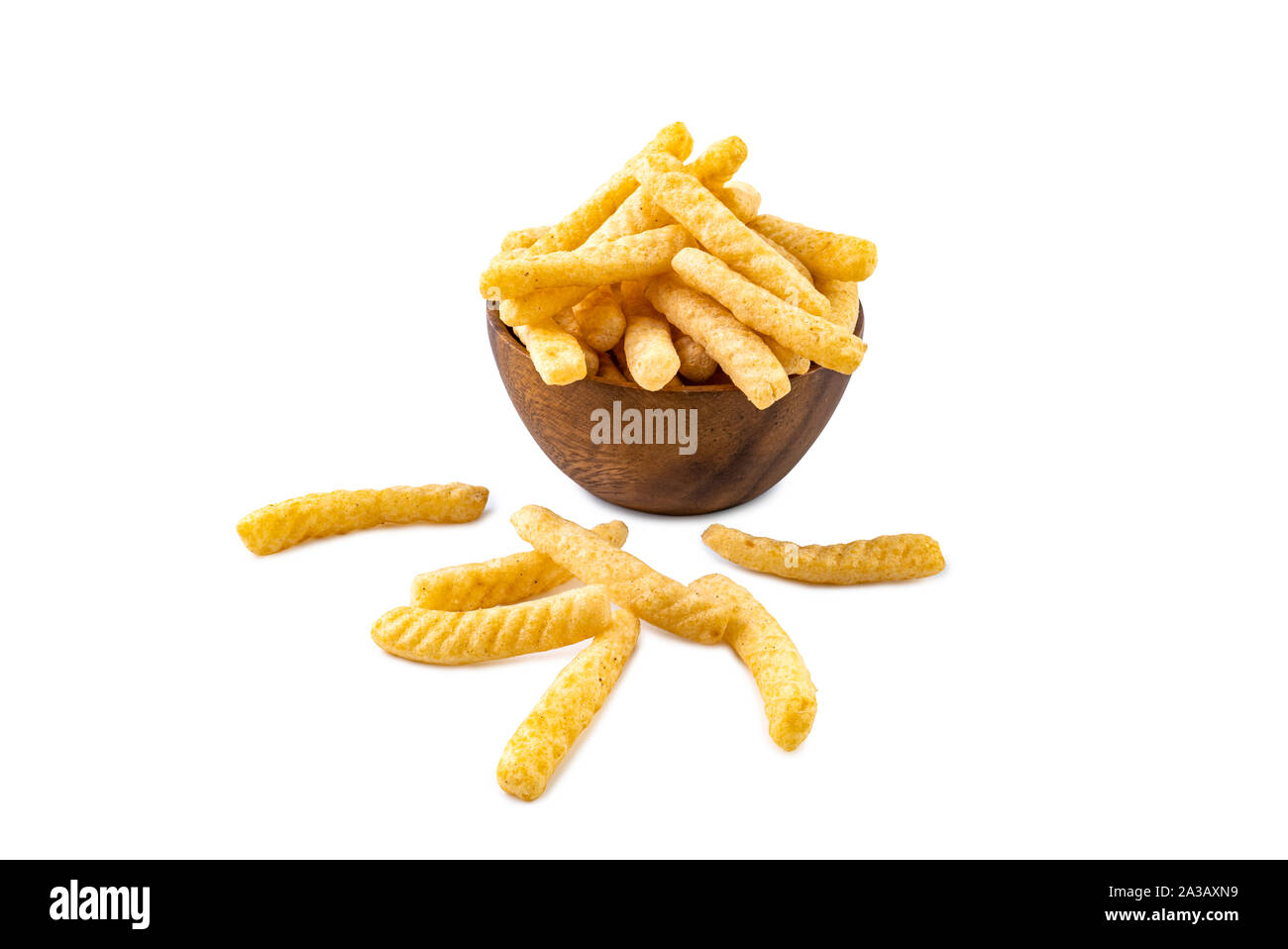 Prawn crackers in wooden bowl on white background with clipping path ...