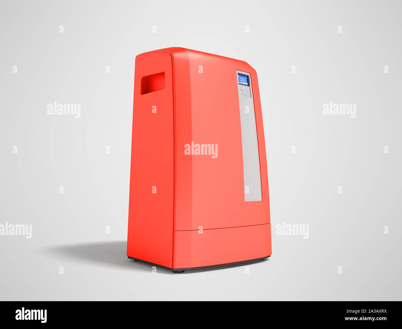 Modern red air conditioner portable 3d rendering on gray background ...