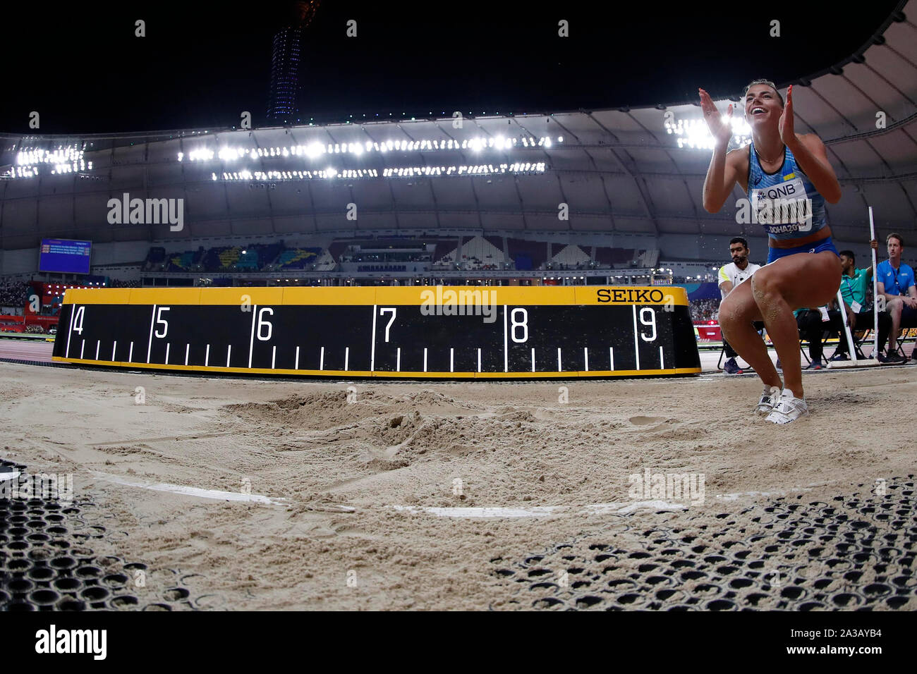 Doha, Qatar. 6th Oct, 2019. Maryna Bekh-Romanchuk of Ukraine reacts ...