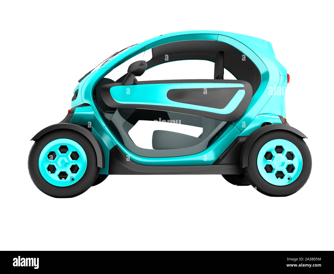 Modern blue electric car for city trips on two seats 3D rendering on ...