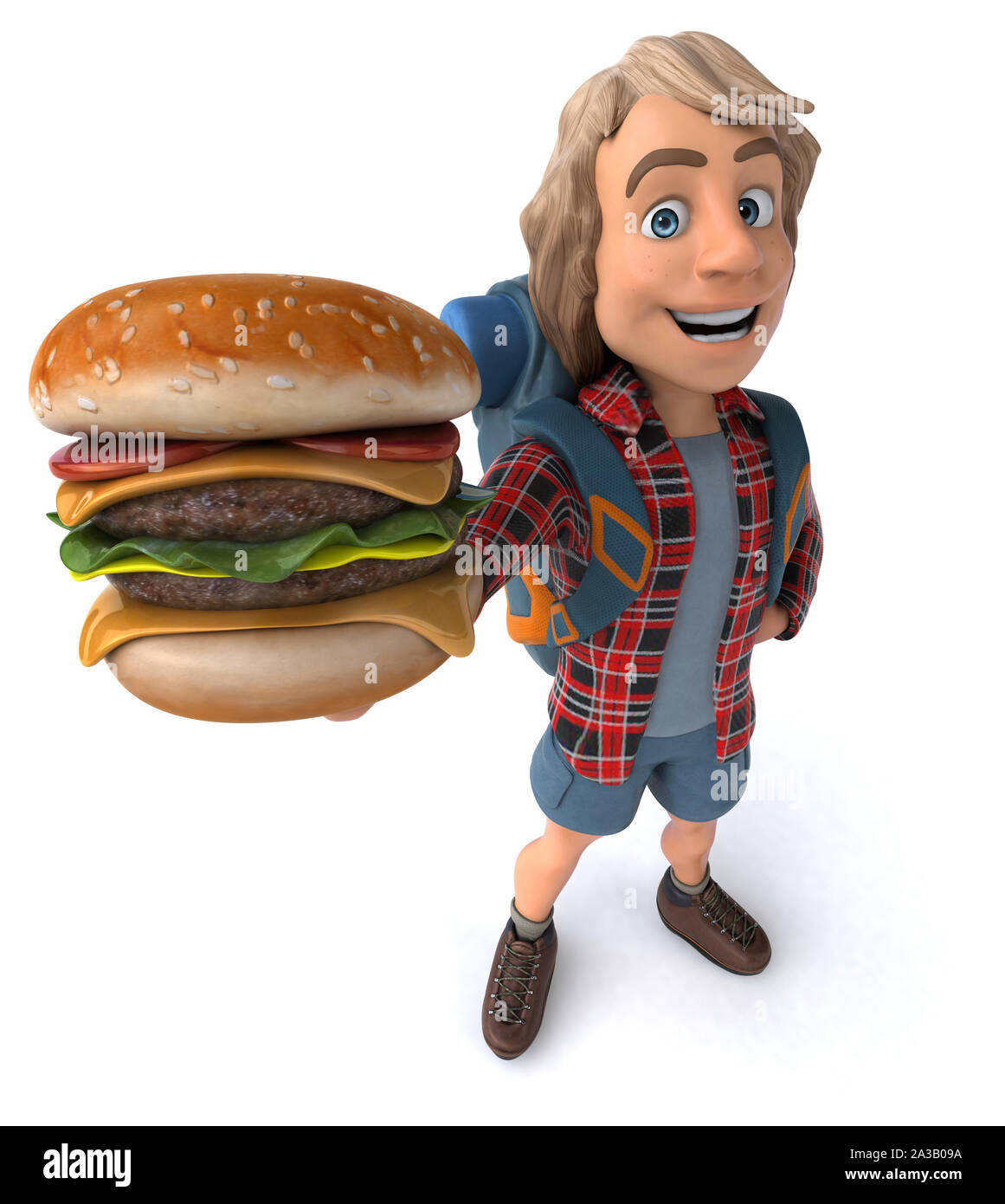 Fun backpacker cartoon guy Stock Photo - Alamy