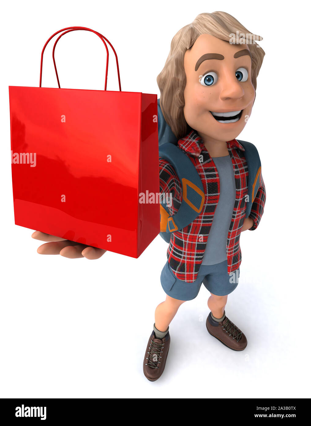 Fun backpacker cartoon guy Stock Photo - Alamy