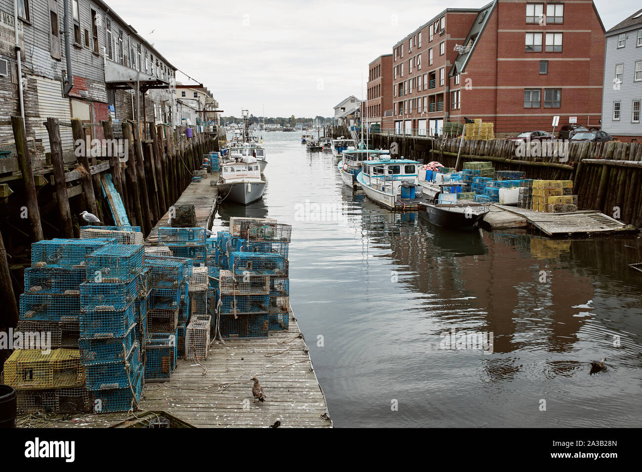 Portland, Maine - September 26th, 2019: Commercial fishing wharf with ...