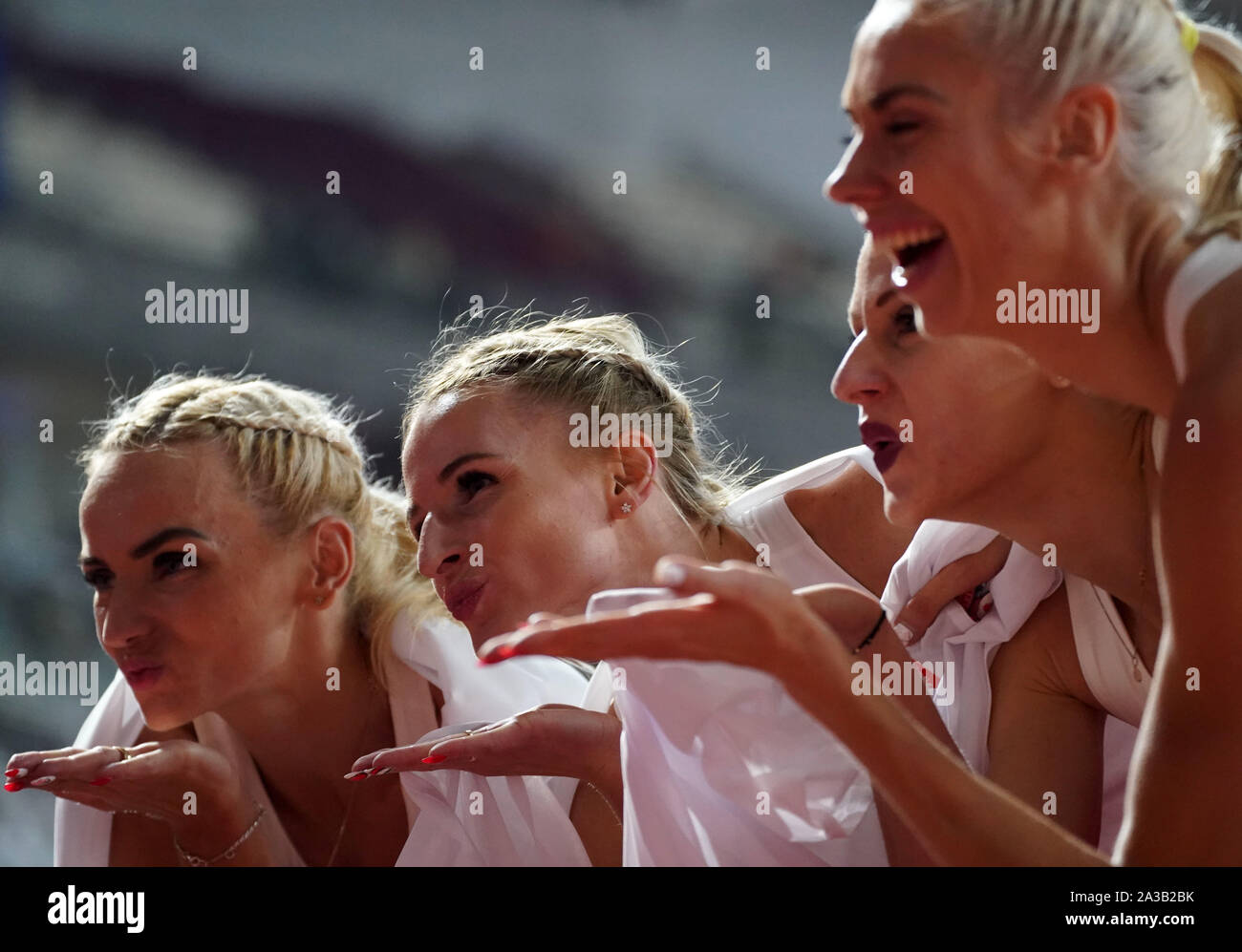 Doha, Qatar. 6th Oct, 2019. Team Poland celebrate after the women's ...