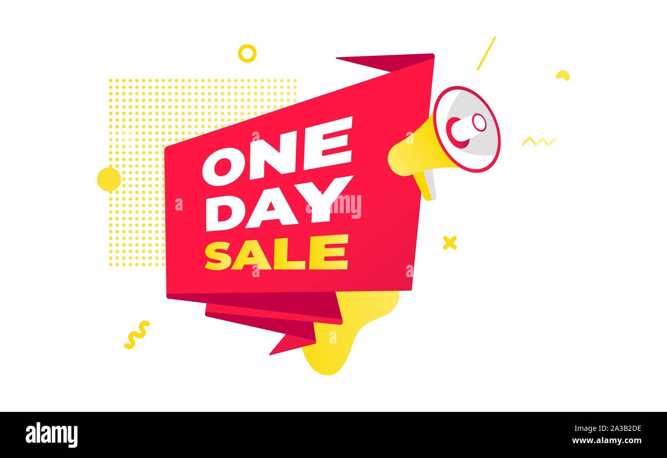 One day sale countdown ribbon badge icon sign with big red ribbon ...