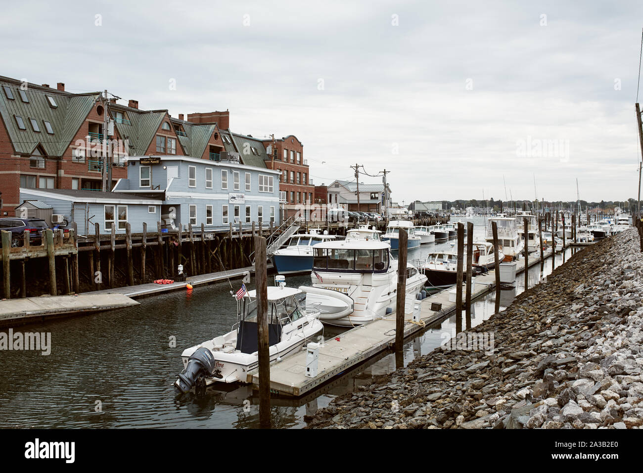 Portland, Maine - September 26th, 2019: Commercial fishing wharf in the ...