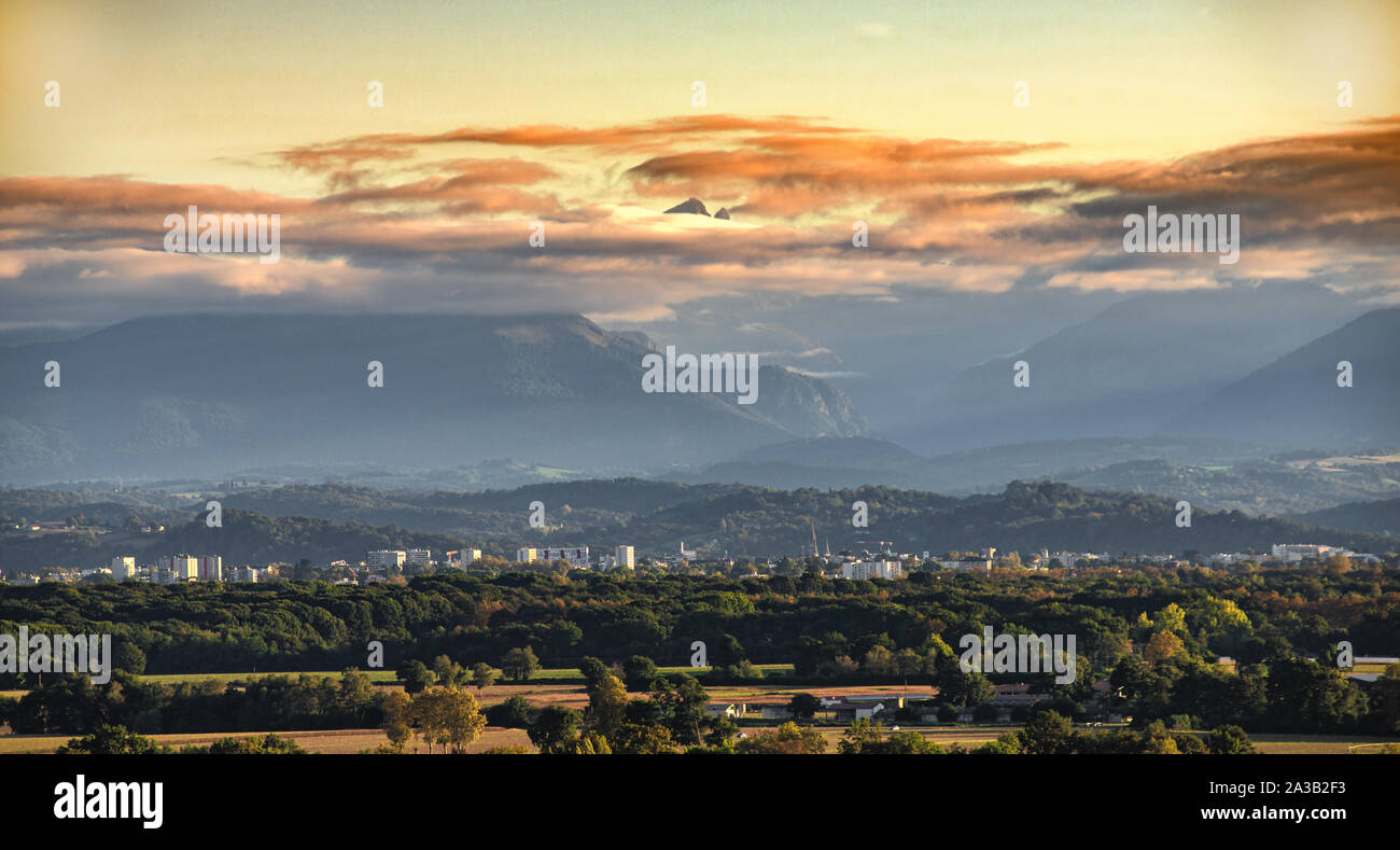 a landscape of Pau city, Pyrenees mountains on background Stock Photo ...