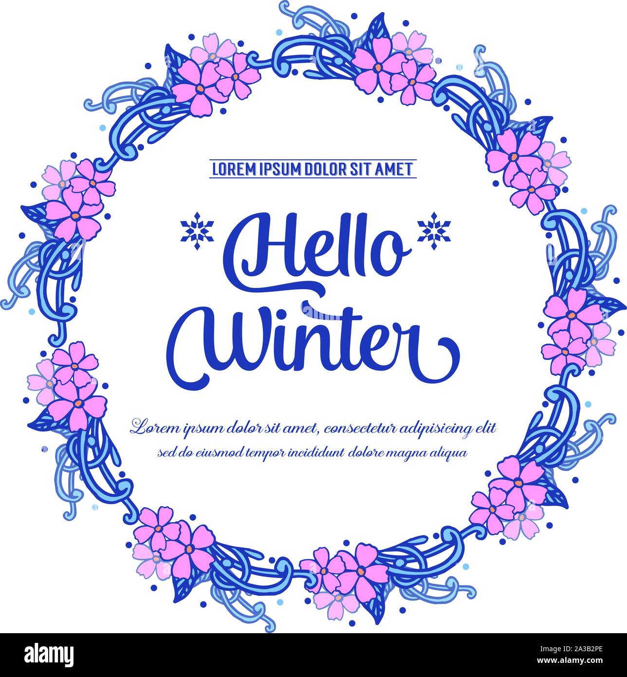 Perfect blue leafy flower frame, for invitation card hello winter ...