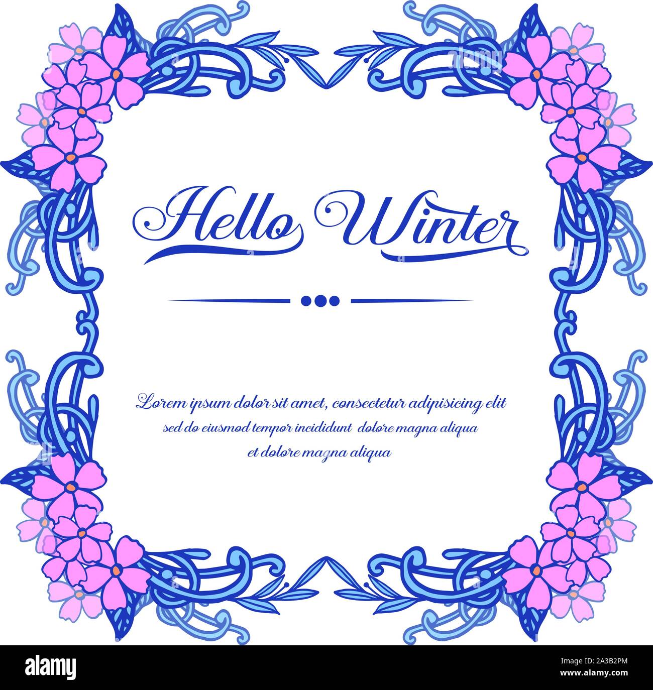 Greeting card of hello winter, with beautiful abstract blue leafy ...