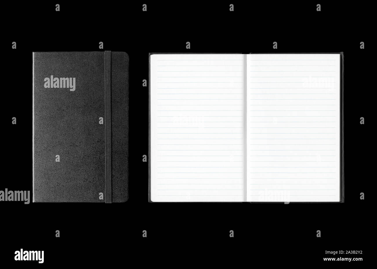 Closed and open notebooks mockup isolated on black Stock Photo - Alamy