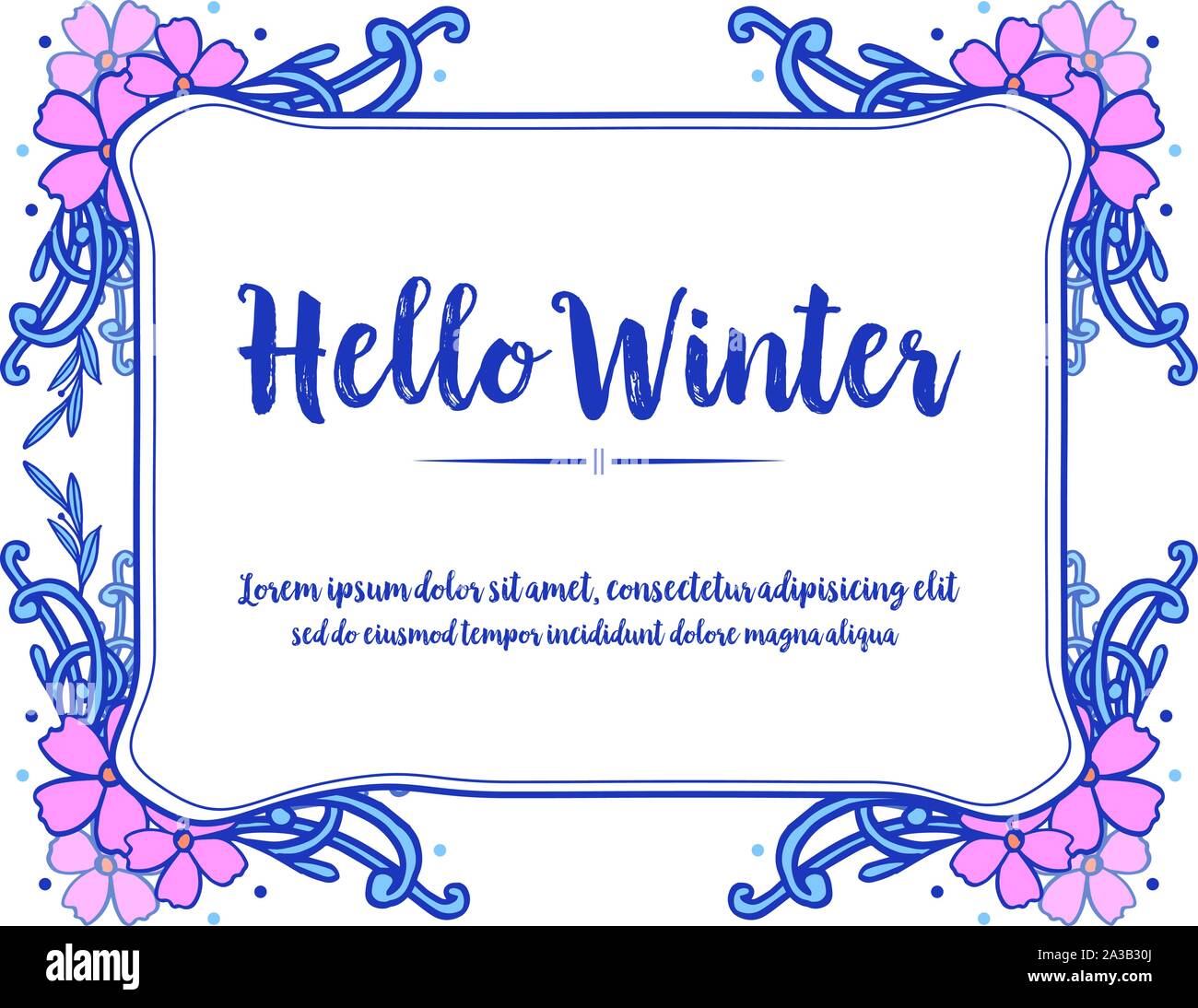 Greeting card of hello winter, with beautiful abstract blue leafy ...