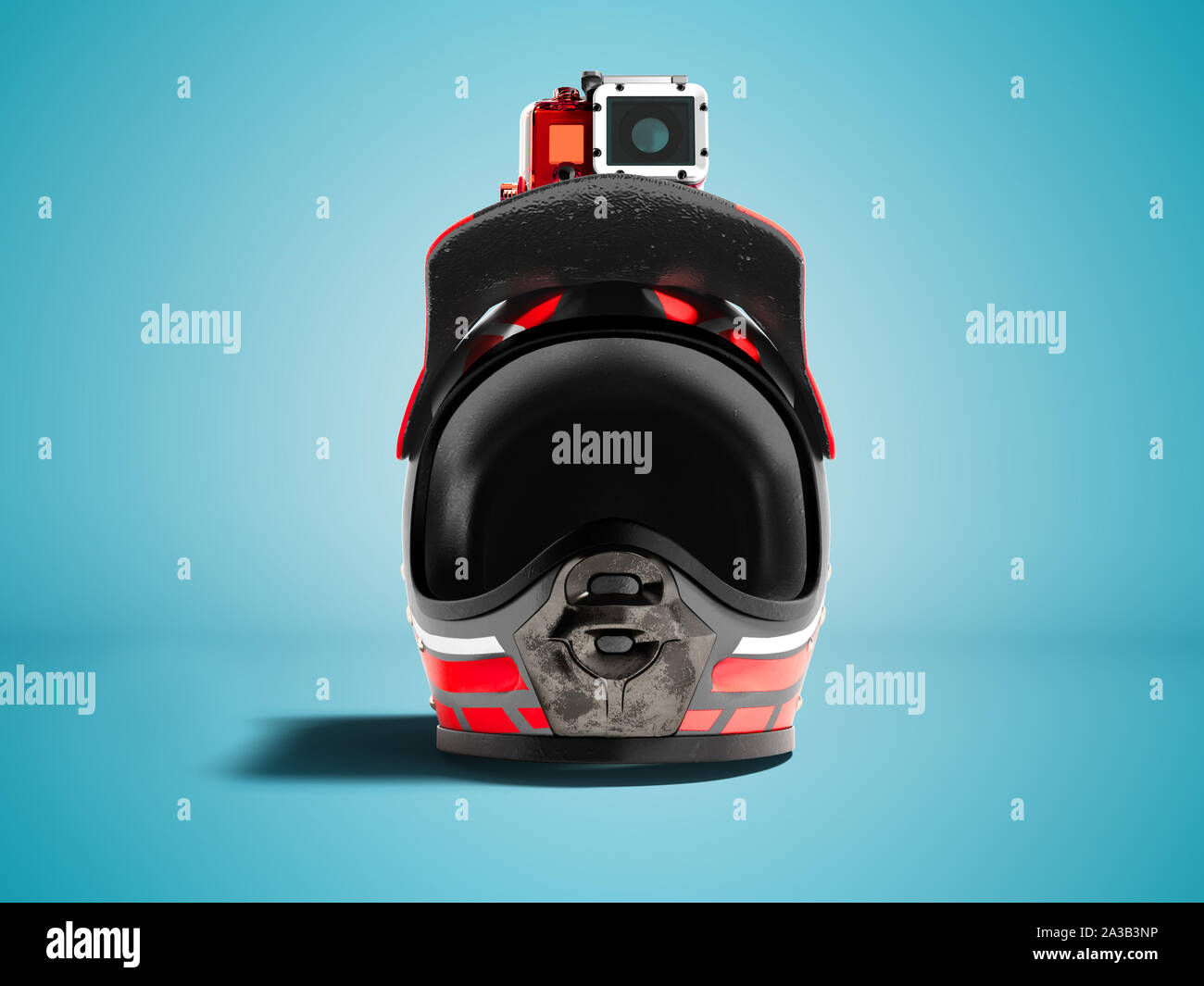 Modern red motorcycle helmet with red camera action from the front 3d ...