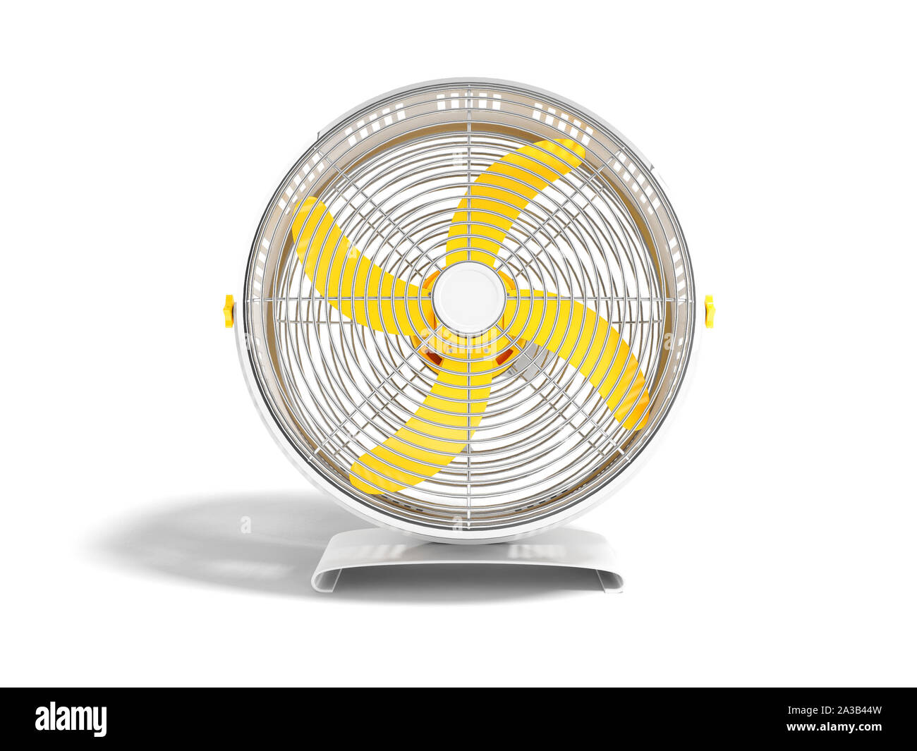 Modern metal yellow fan for cooling large rooms Front view 3d render on ...