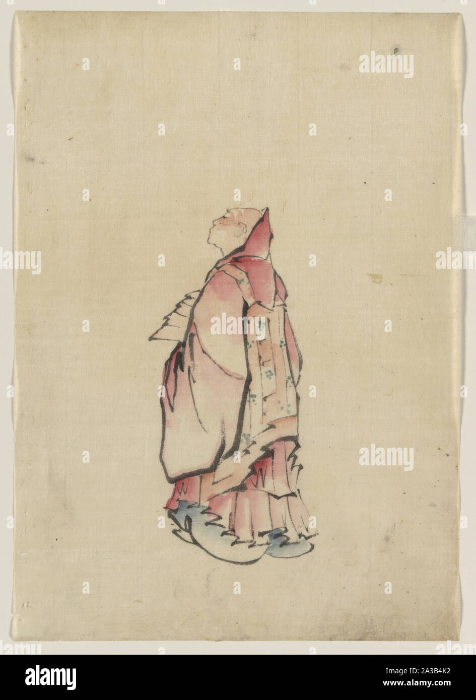 Side view of a monk, full-length portrait, facing left, wearing gown ...