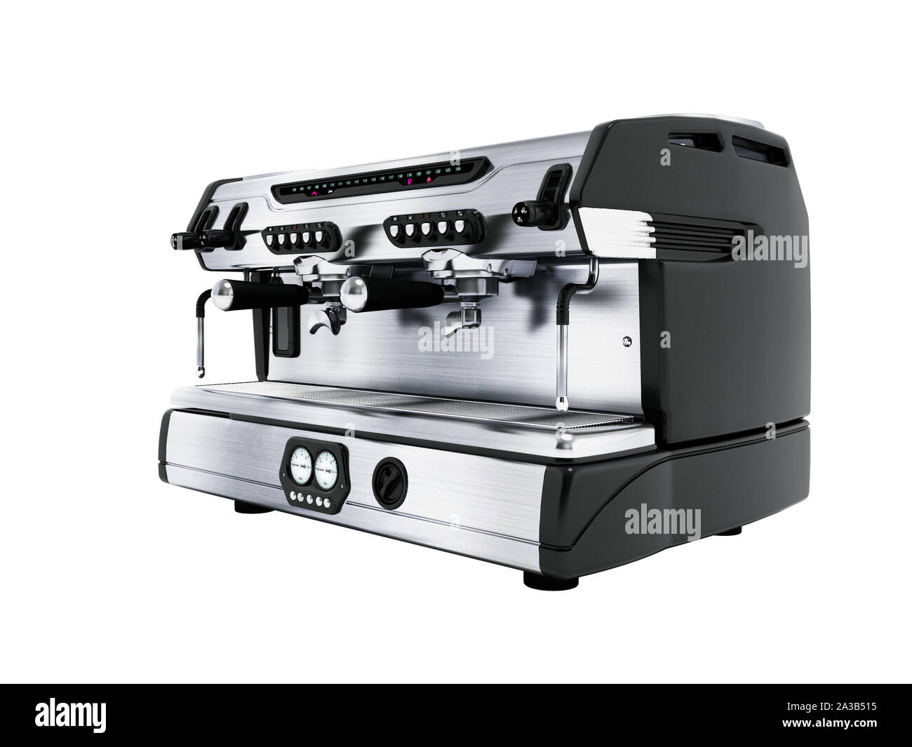 Modern metal professional coffee machine for two cups in the coffee ...