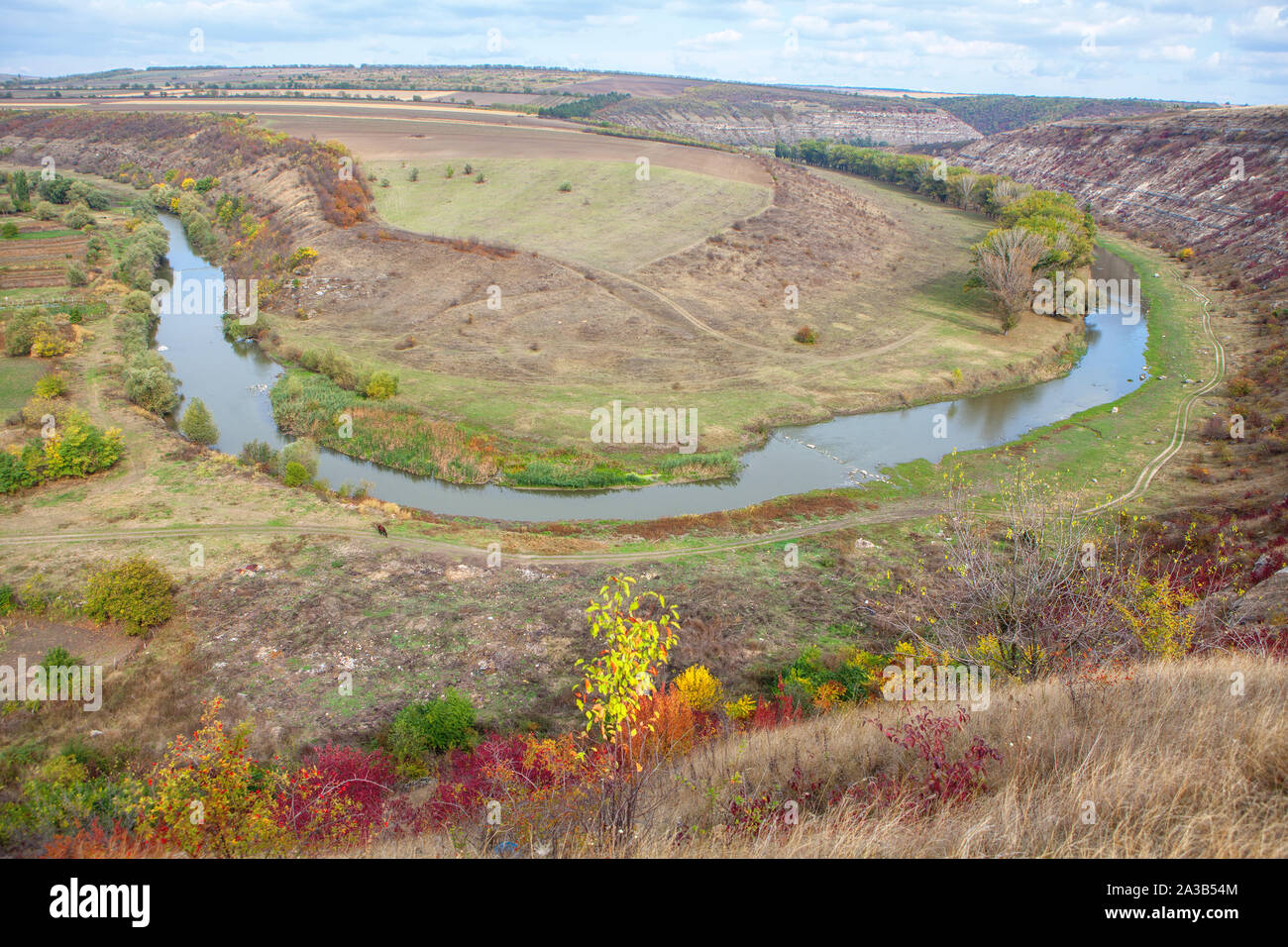 autumn aerial panorama , river meander and hills Stock Photo - Alamy