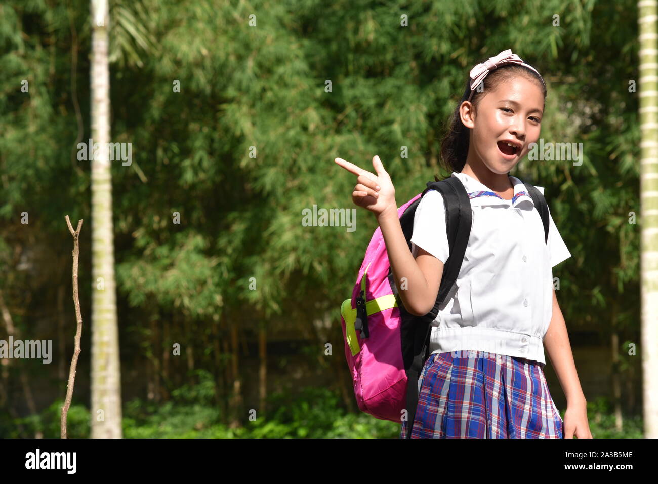 Diverse Girl Student Pointing Wearing School Uniform With Notebooks ...