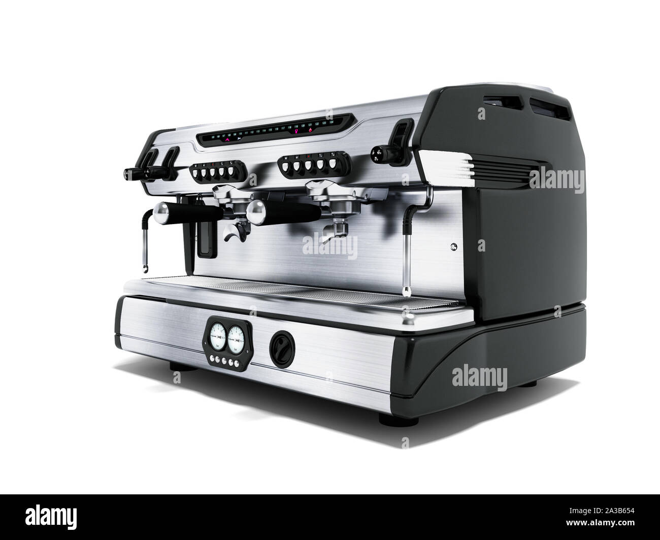 Modern metal professional coffee machine for two cups in the coffee ...