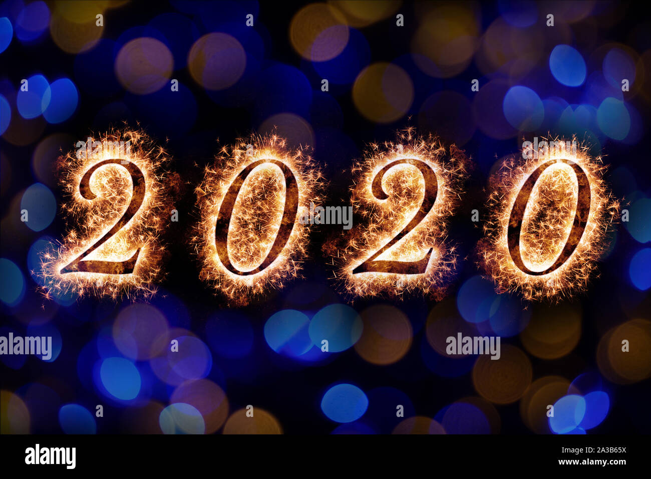 Happy New Year 2020 letters with sparkle and bokeh black background ...