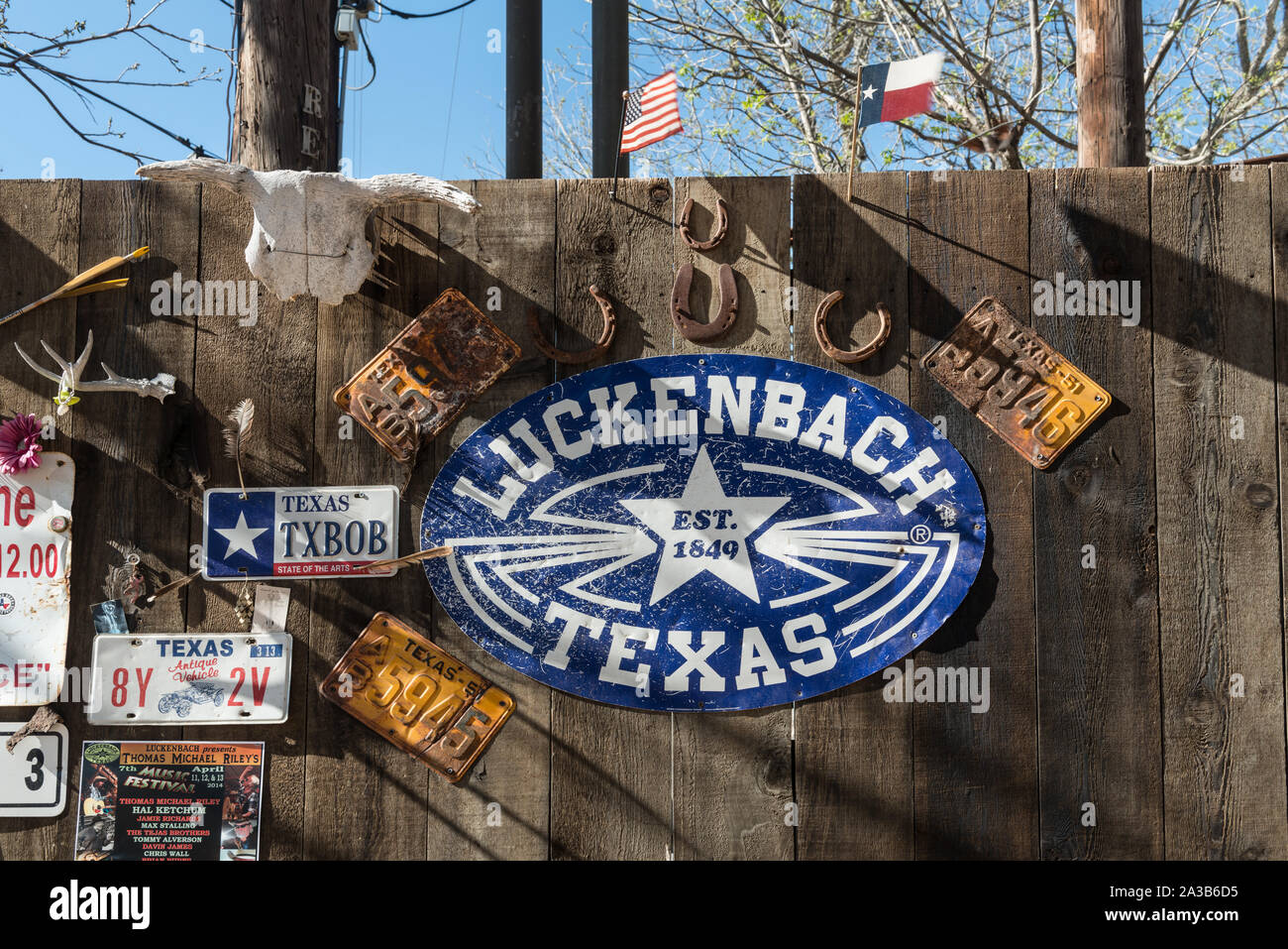 Sign for Luckenbach, Texas, a dot of a place in Gillespie County, Texas ...