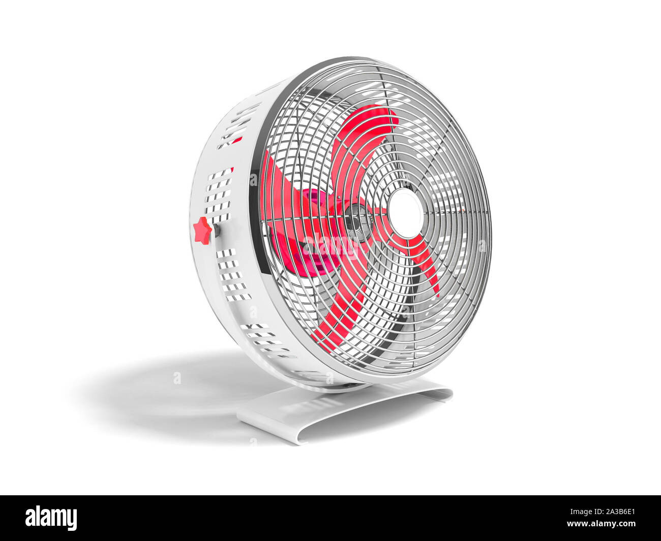 Modern red metal fan for cooling 3d rendering on white background with ...