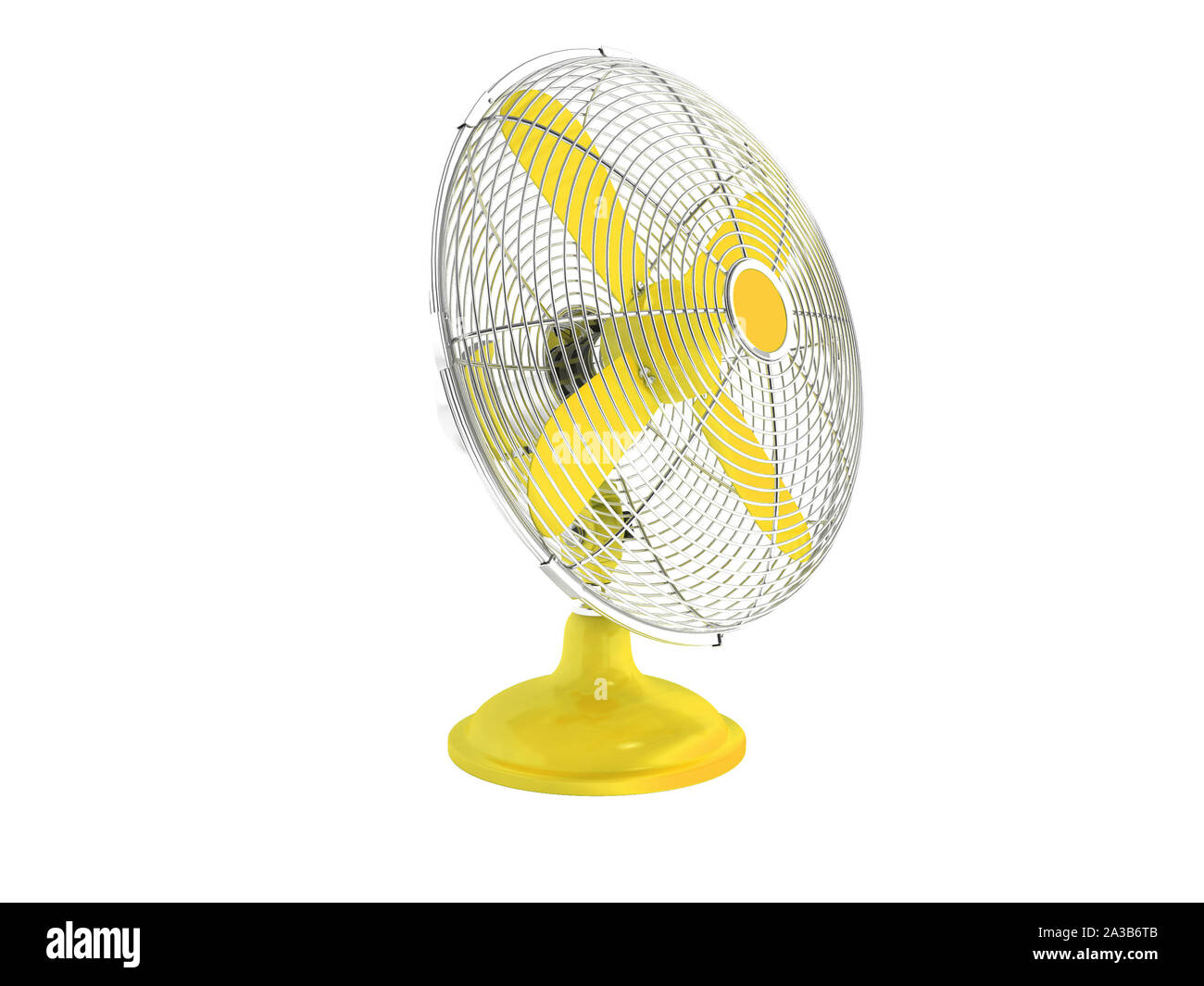 Modern yellow metal fan for cooling office front view 3d rendering on ...