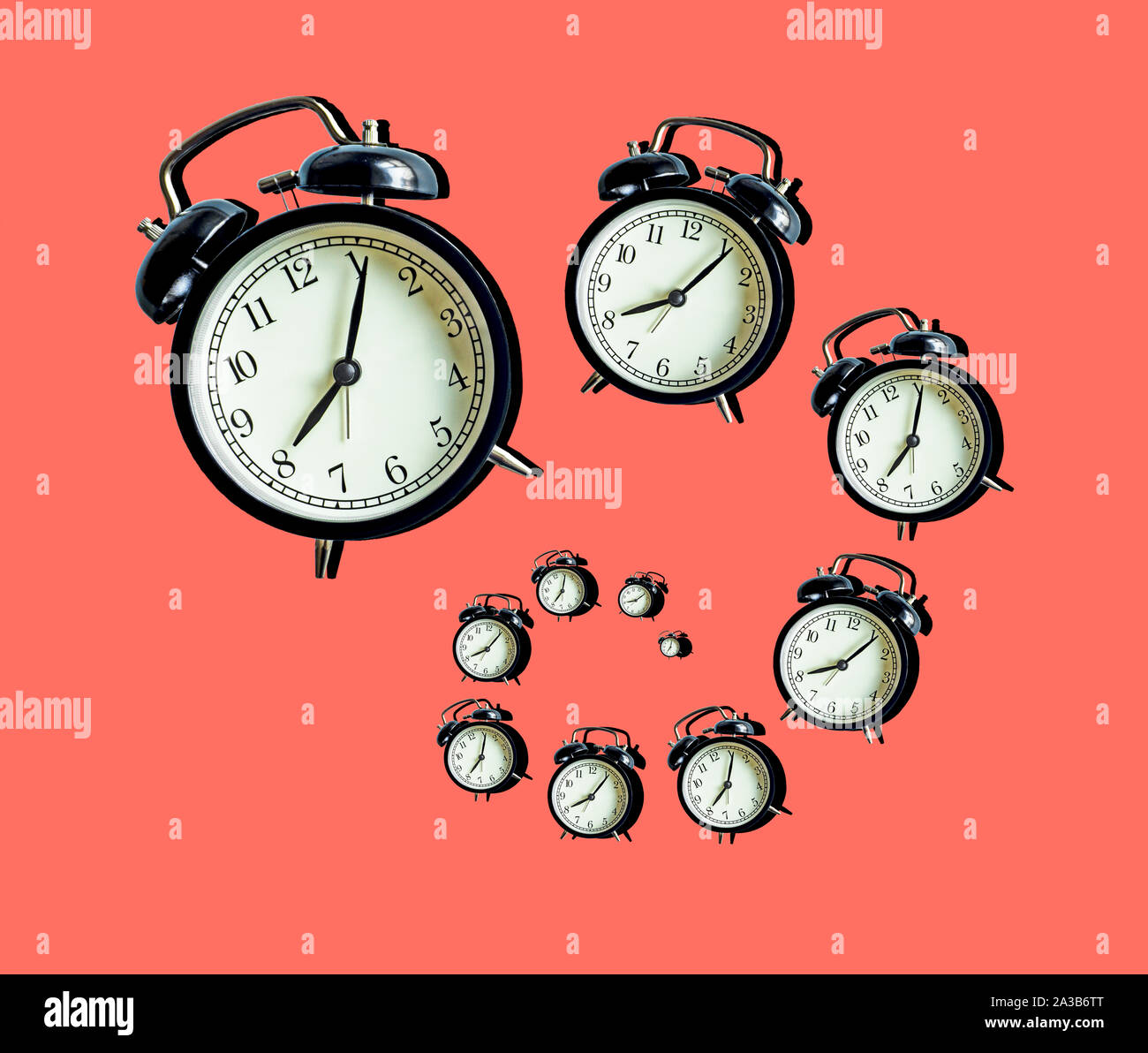 Vintage alarm clock on a pink minimal background. Time management and ...