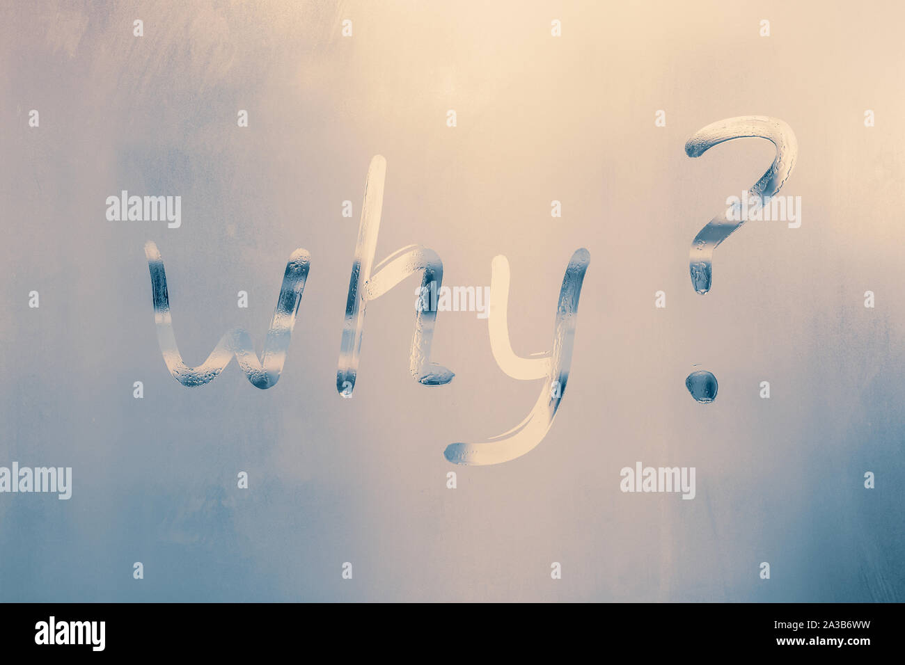 Inscription on foggy window. Why? Question mark. Handwritten text on ...