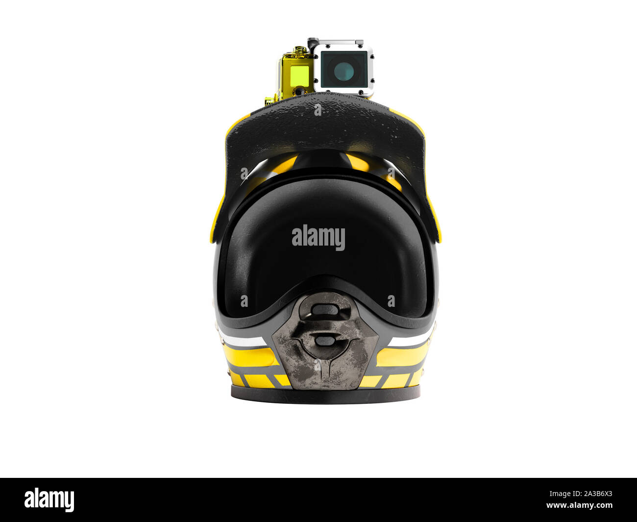 Modern yellow motorcycle helmet with yellow action camera in front 3d ...