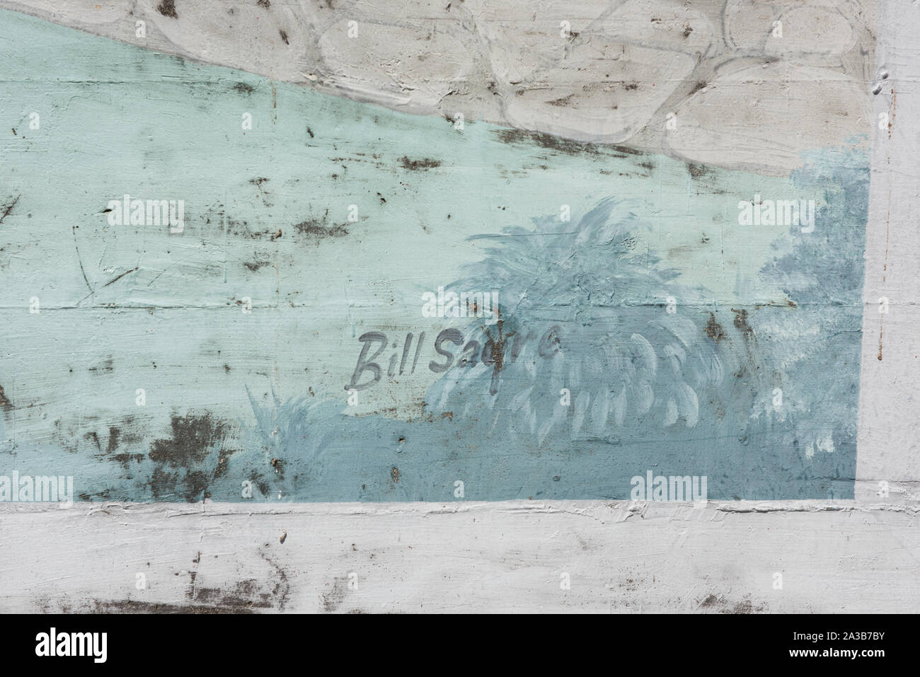 Signature of artist, Bill Sayre, on seawall mural, Huntington, West ...