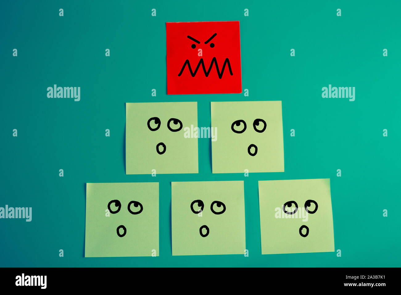 Angry boss concept image. Pyramid of smileys Stock Photo - Alamy
